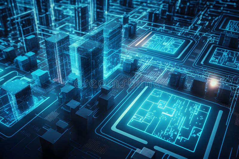 Internet of Things, Networks and Augmented Reality Concept, Night Scene ...