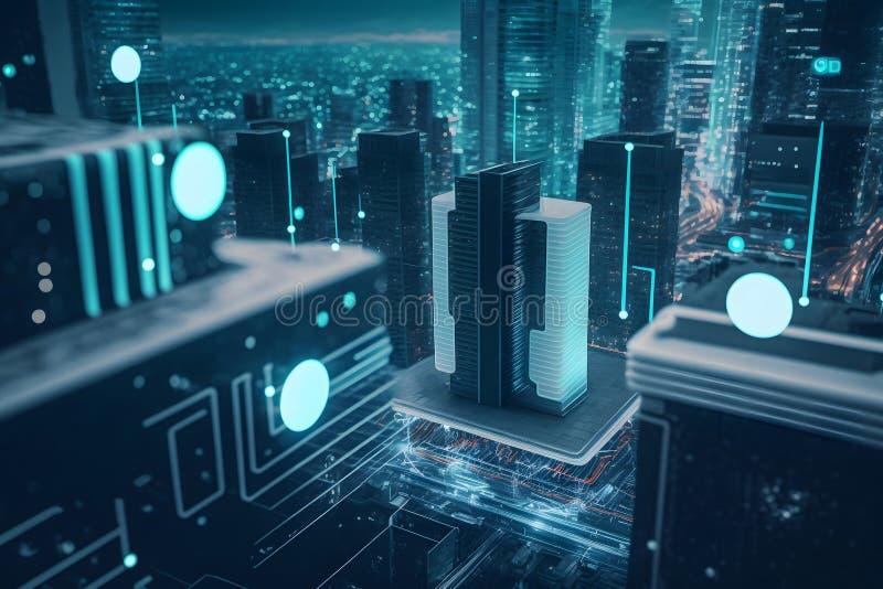 Internet of Things, Networks and Augmented Reality Concept, Night Scene ...