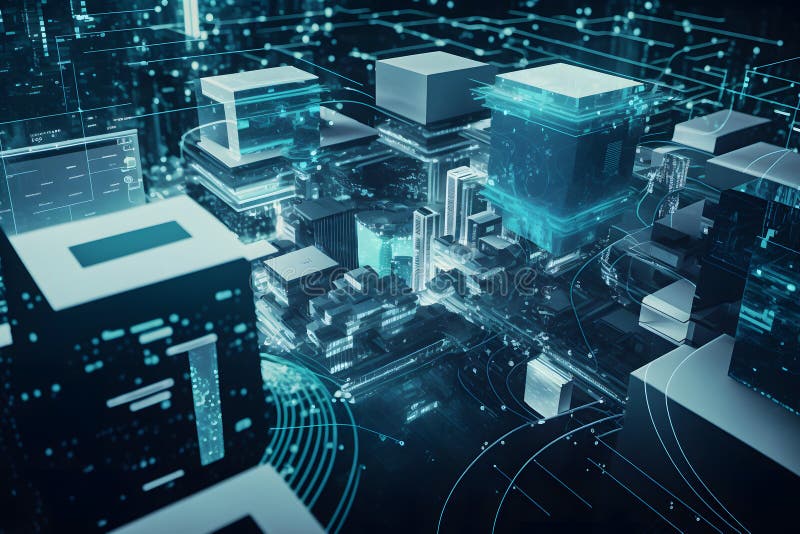 Internet of Things, Networks and Augmented Reality Concept, Night Scene ...