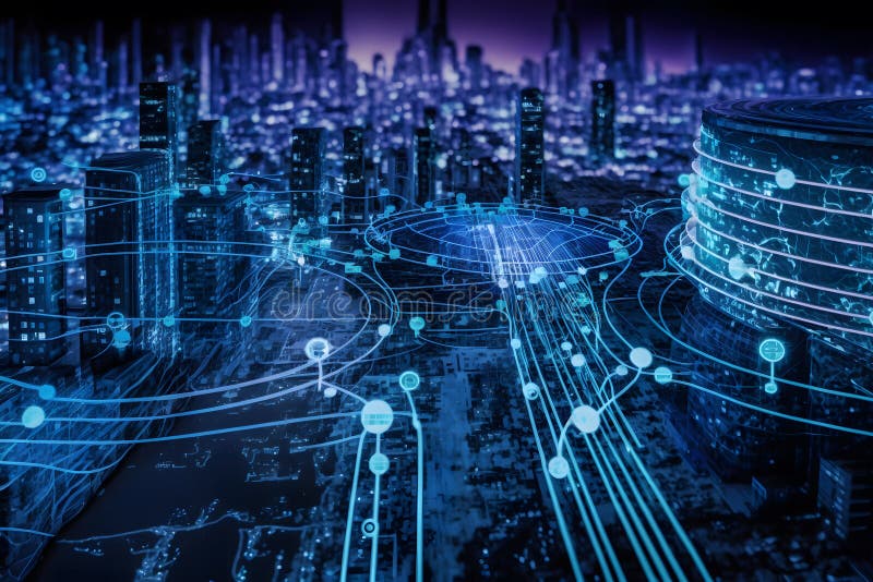 Internet of Things, Networks and Augmented Reality Concept, Night Scene ...