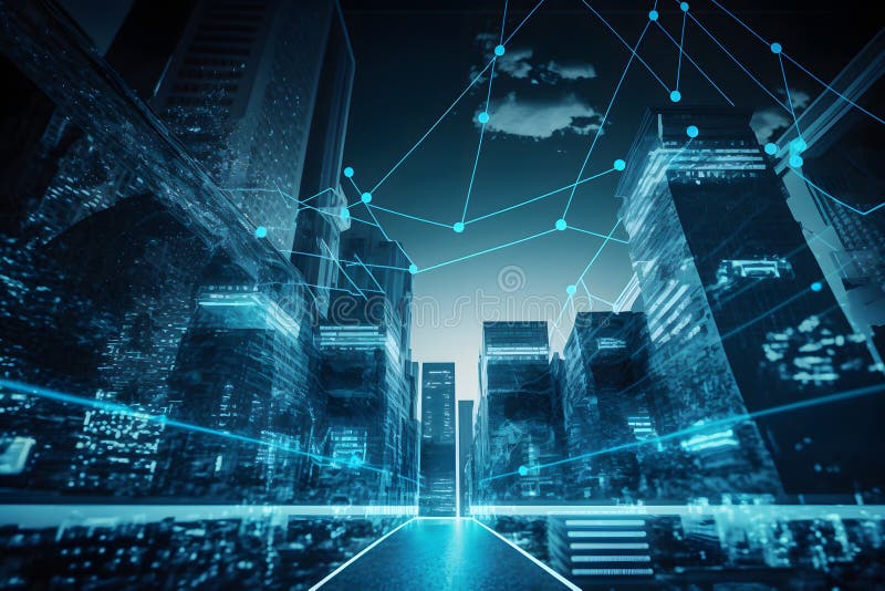 Internet of Things, Networks and Augmented Reality Concept, Night Scene ...