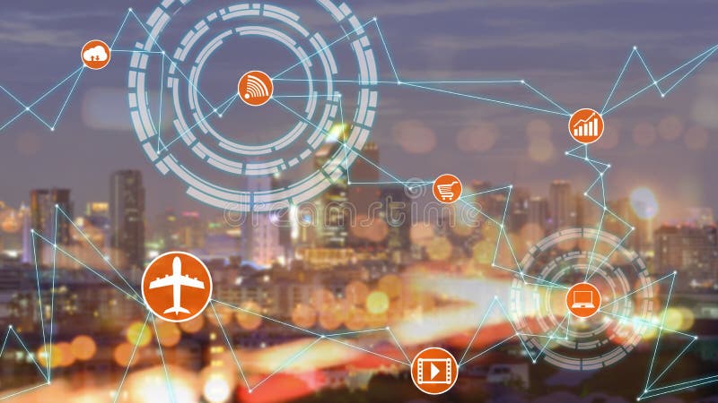 Internet of Things Technology Concept with Line Connection Over Stock ...