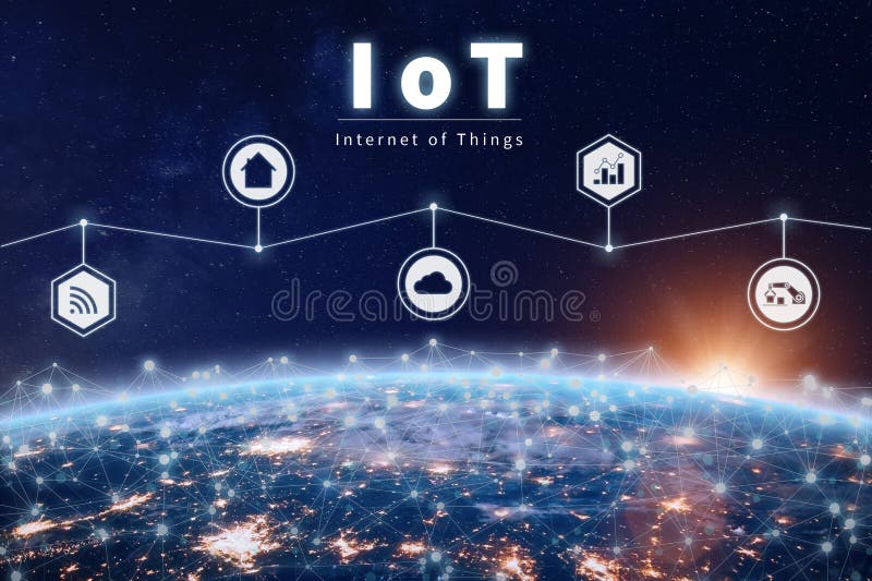 Internet Of Things Technology With Connected IoT Network Around Earth ...
