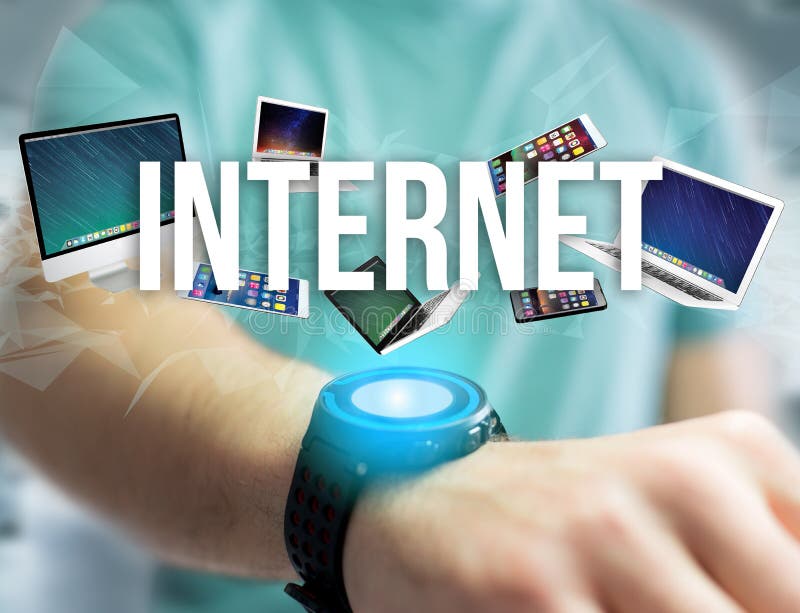 Internet Title Surounded by Device Like Smartphone, Tablet or La Stock ...