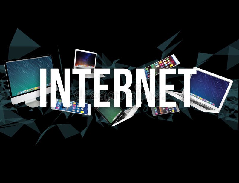 Internet Title Surounded by Device Like Smartphone, Tablet or La Stock ...