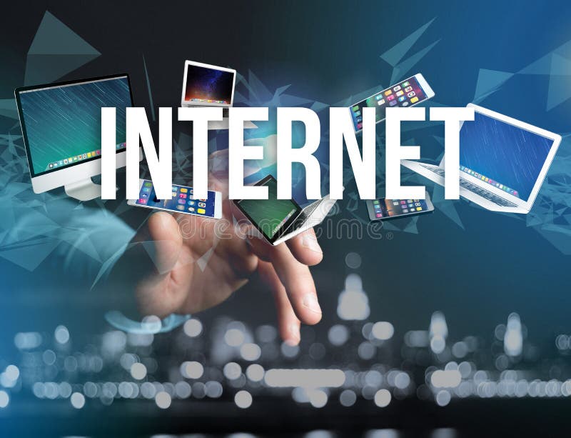 Internet Title Surounded by Device Like Smartphone, Tablet or La Stock ...