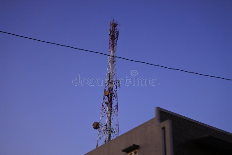 Internet Tower with the Blue Sky Stock Image - Image of high, parabola ...