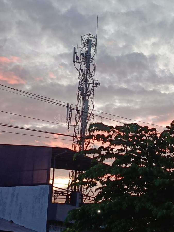 Internet Tower with Cables in the Sky at Dawn Stock Photo - Image of ...