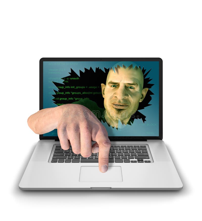 Troll D'Internet Avec Le Doigt Sur Le Bouton Illustration Stock ...