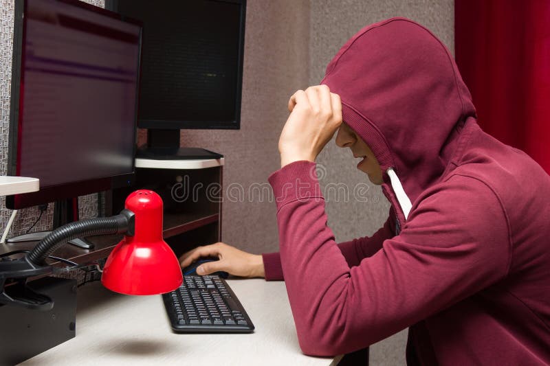 Internet Troll Sitting at the Computer. Bad Man Writing Nasty Things on ...