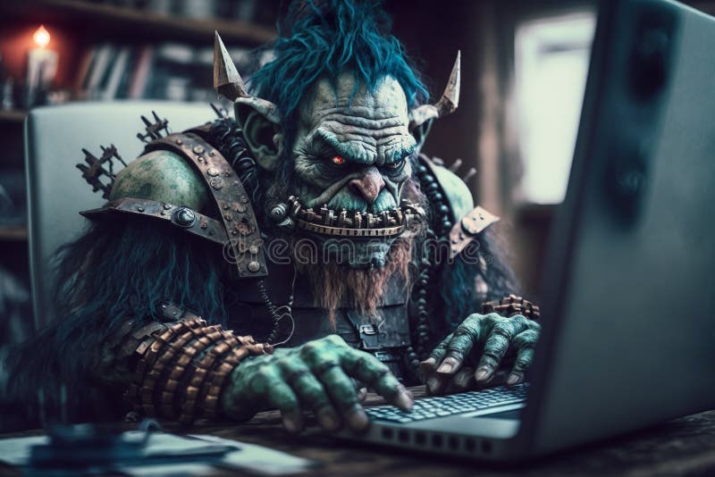 Internet Troll Using a Computer. Generative Ai. Stock Illustration ...