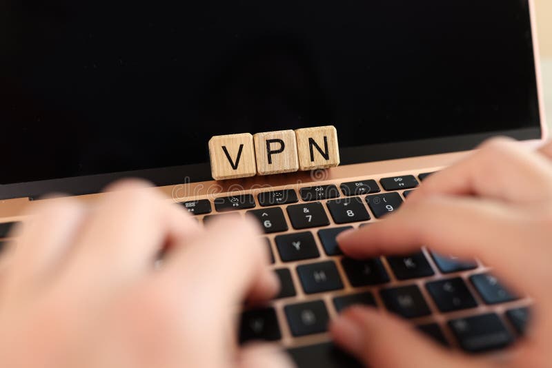 Internet User Works on Laptop with VPN Virtual Private Network for ...