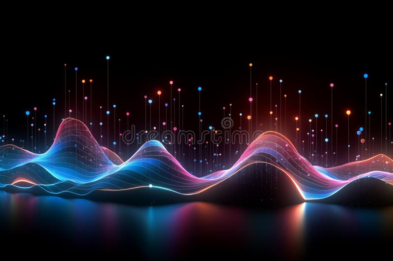 Internet Waves Signal of Light Dance Across Technology Background ...