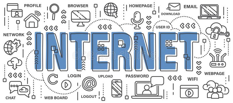 Internet . Word with Line Icon Art Banner Style . Editable Stroke Stock ...