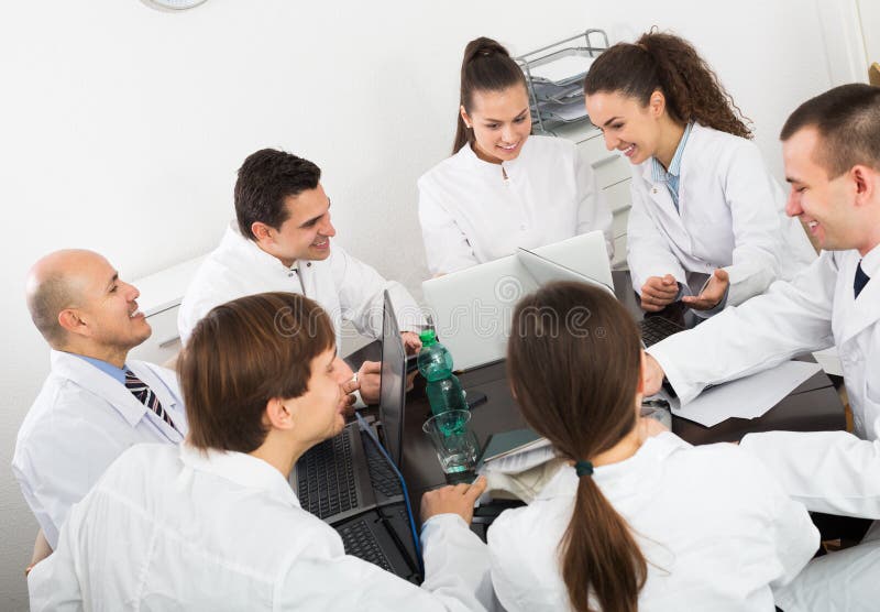 Interns and Professor at Hospital Meeting Stock Image - Image of ...