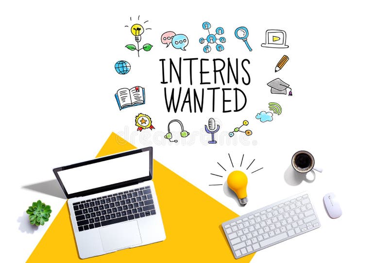 Interns Wanted with Computers and a Lightbulb Stock Photo - Image of ...