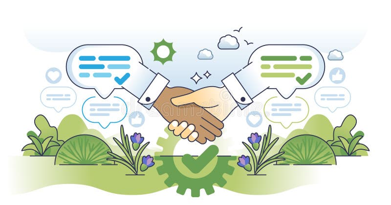 Interpersonal Skills with Effective Communication Outline Hands Concept ...