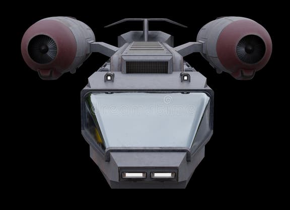 Interplanetary Space Shuttle Isolated on Black, Front View Stock ...