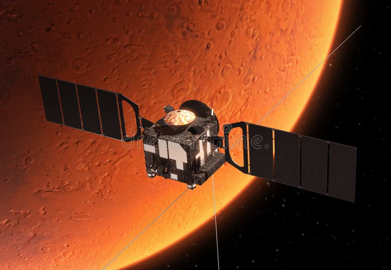 Interplanetary Space Station Orbiting Planet Mars Stock Illustration ...
