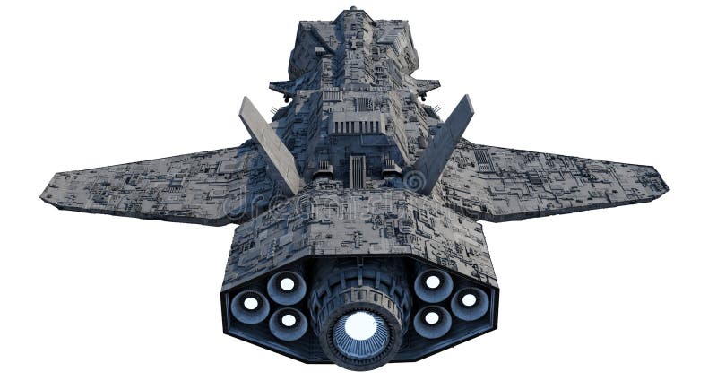 Spaceship Rear View Isolated on White 3d Rendering Stock Illustration ...