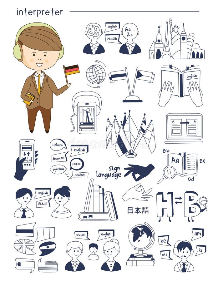 Interpret, Linguist, Lehrer, Tutor Doodle-Art Vektor Abbildung ...