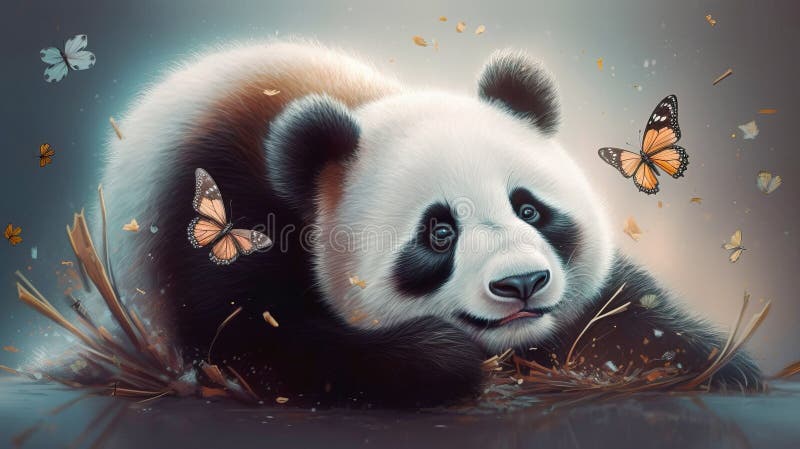 Interpretation of a Fabulous Little Panda Bear with Butterflies ...