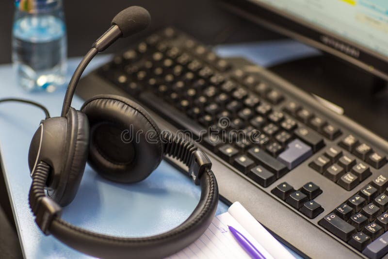 Interpreting - Headset with Microphone and a Computer Stock Image ...
