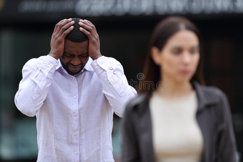 Interracial Couple Breaking Up in the Street Stock Photo - Image of ...