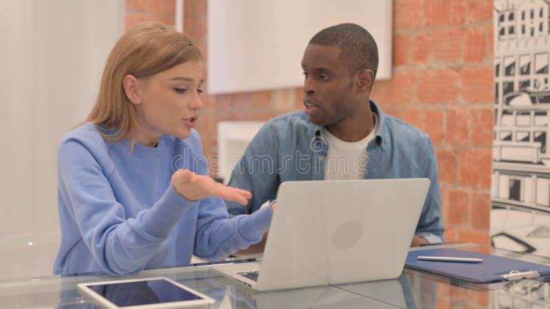 Interracial Couple Fighting while Using Laptop, Angry Wife Stock Image - Image of communication ...