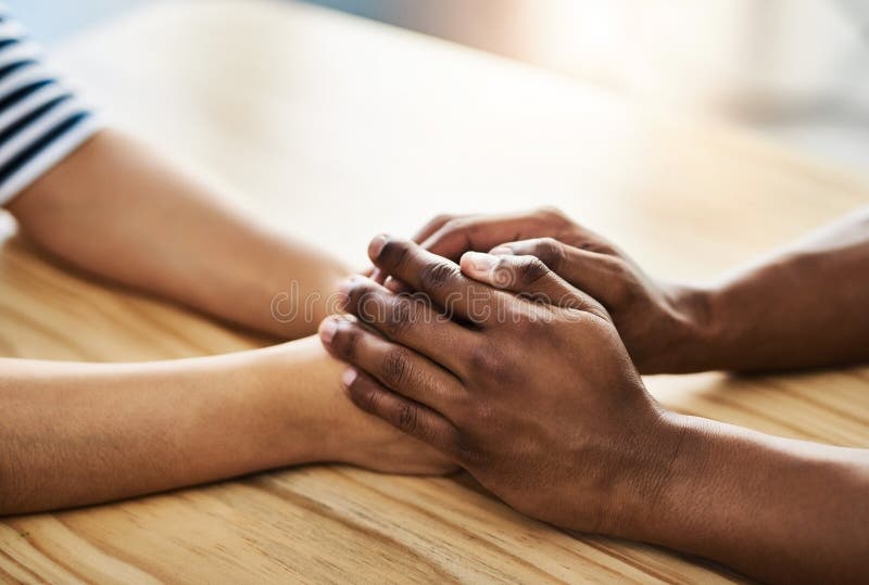 Interracial Couple, Hands and Empathy with Support for Love, Commitment ...