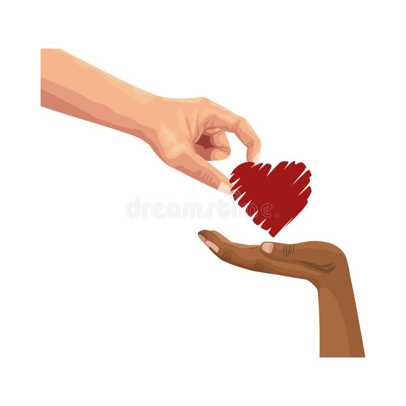 Interracial Hands Human with Heart Stock Vector - Illustration of ...