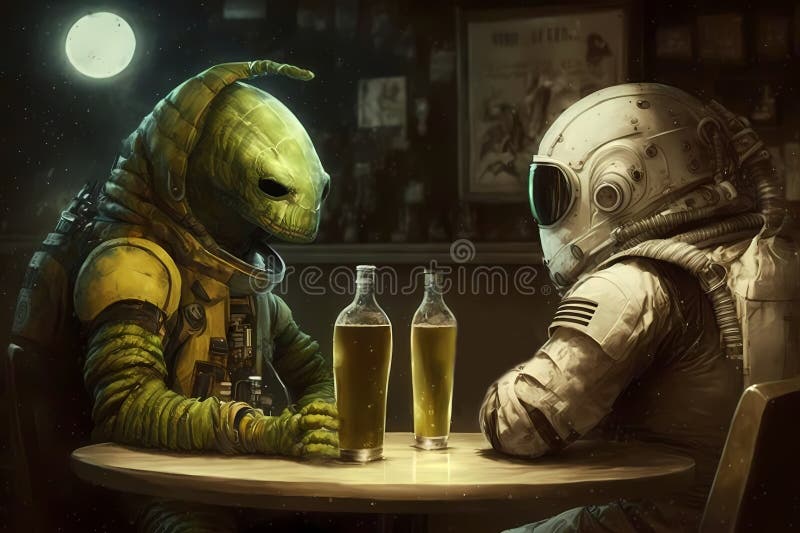 Interracial Relationship. Human Alien Friendship. Two People Sitting in ...