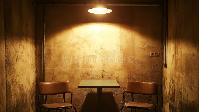Tense Atmosphere Empty Chairs Under Spotlight in a Stark Interrogation ...