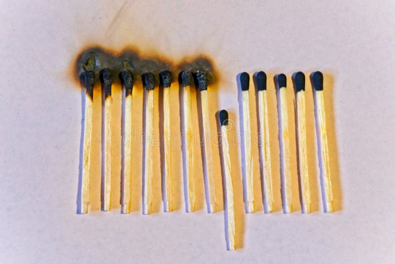Interrupted Row of Burned Matches Stock Image - Image of flat, wood ...