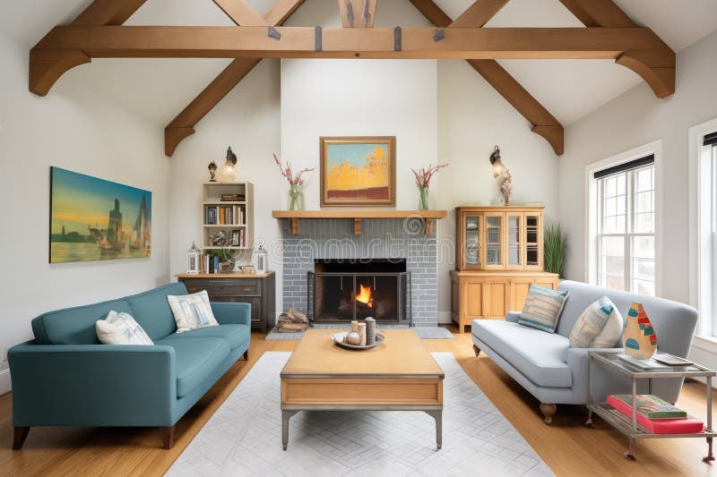 Intersecting Beams in a Tudor Living Room Stock Image - Image of ...