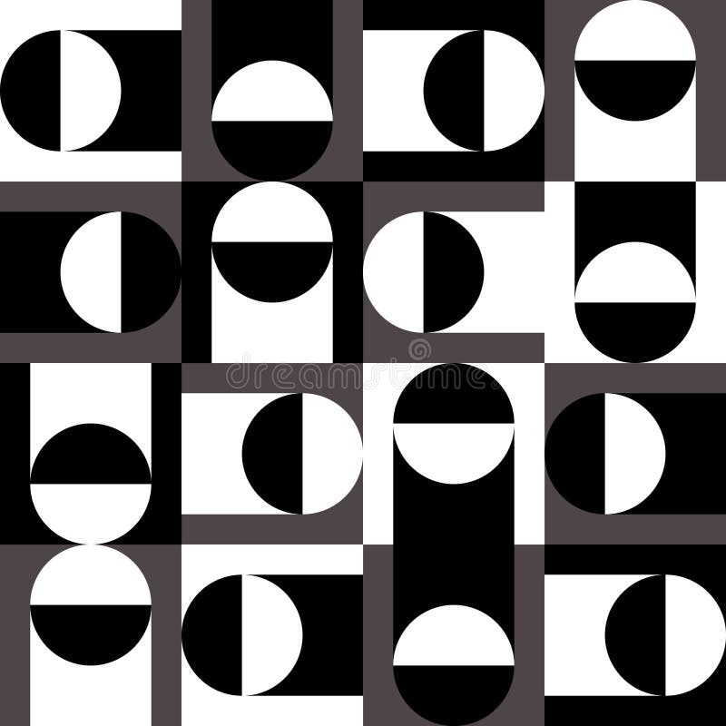 Intersecting Black and White Squares and Circles on a Purple Background ...