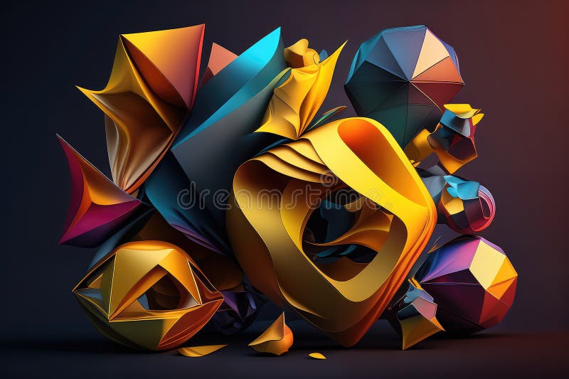 Intersecting 3D Geometric Shapes in Gradient Colors Stock Illustration ...