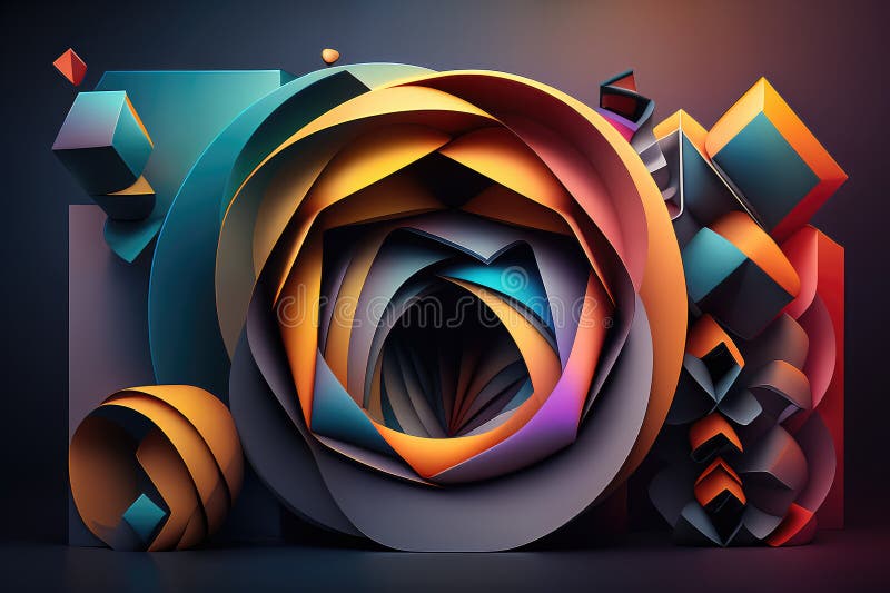 Intersecting 3D Geometric Shapes in Gradient Colors Stock Illustration ...