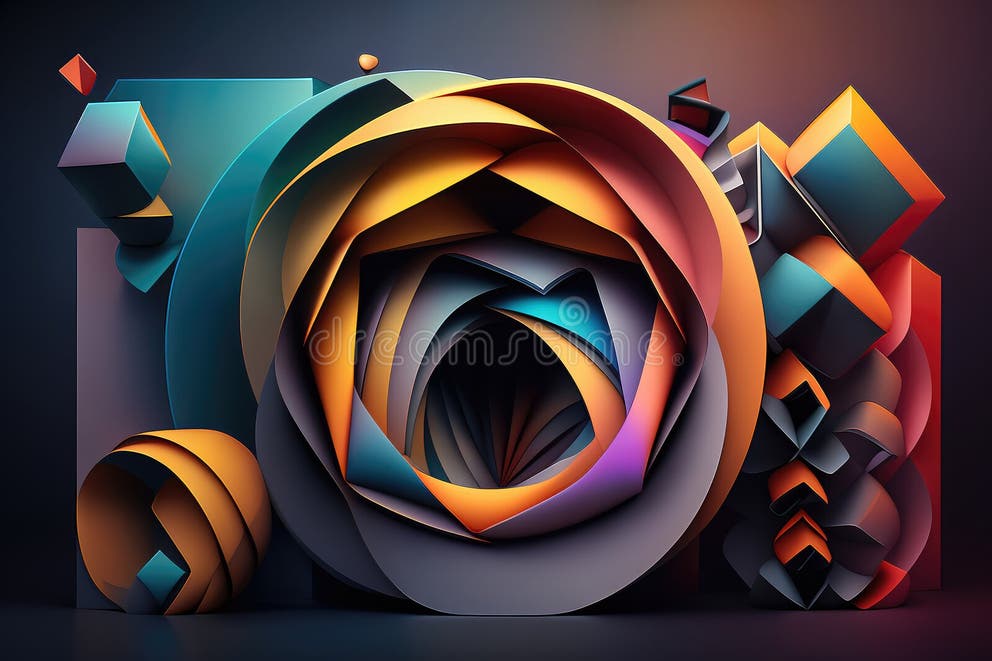 Intersecting 3D Geometric Shapes in Gradient Colors Stock Illustration ...