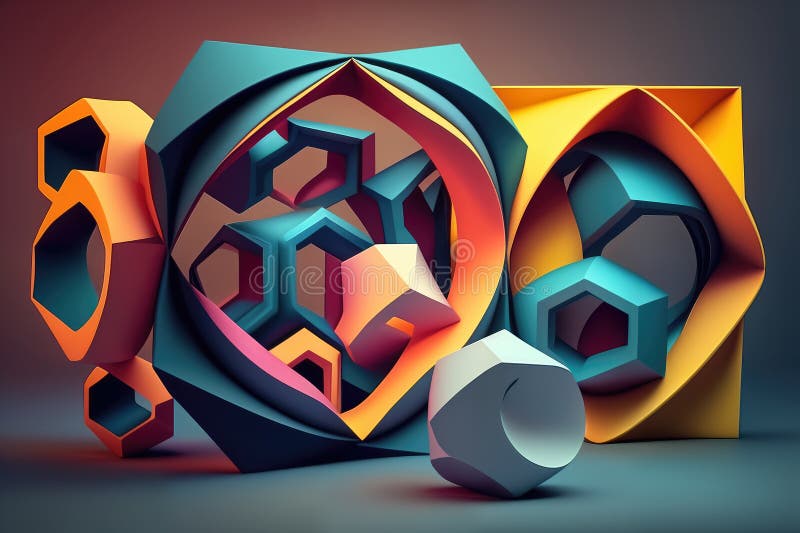 Intersecting 3D Geometric Shapes in Gradient Colors Stock Illustration ...