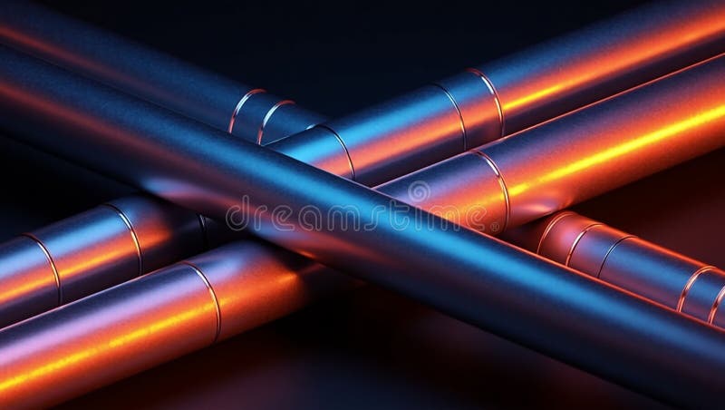 Intersecting Metal Pipes Illuminated with Blue and Orange Light in a ...