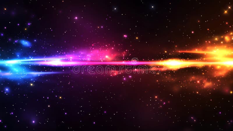 An Intersecting Neon Light Beam in a Starry Background during a Digital ...
