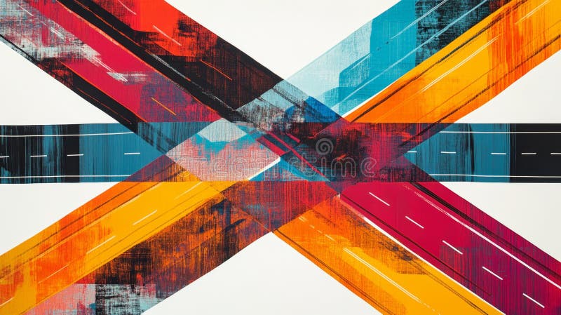 Intersecting Paths Abstract Roads Painting on a Clean White Background ...