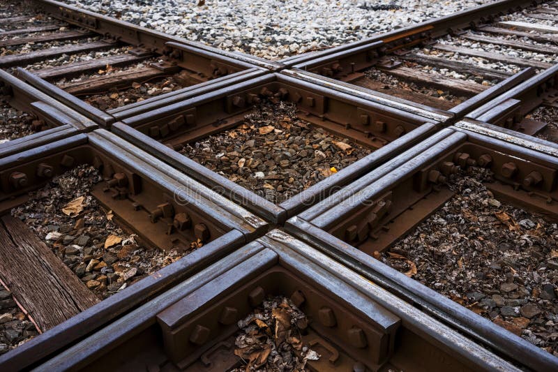 Intersecting Railroad Tracks Stock Image - Image of road, brown: 313913905