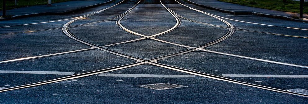 Intersecting Tram Tracks in Urban Setting.. Stock Photo - Image of city ...