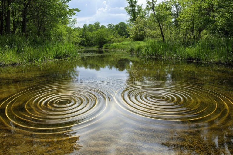Intersecting Water Waves Create Mesmerizing Patterns in a Tranquil Pond ...