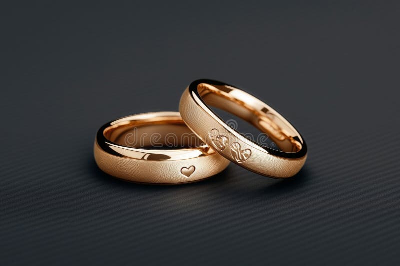 Intersecting Wedding Rings with Heart Engravings Stock Photo - Image of ...