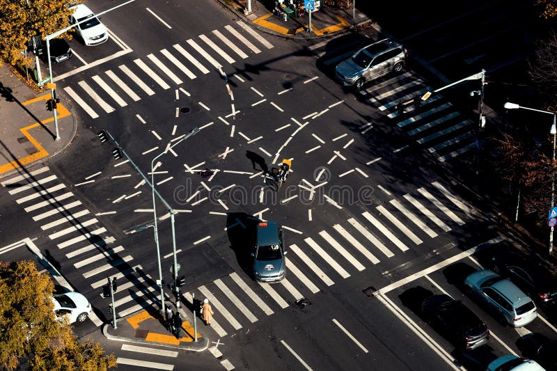 Intersection, aerial view editorial stock photo. Image of crossing ...