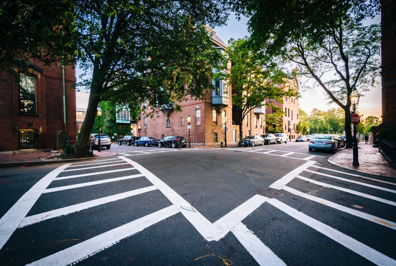 Intersection in Beacon Hill at Night, in Boston, Massachusetts ...