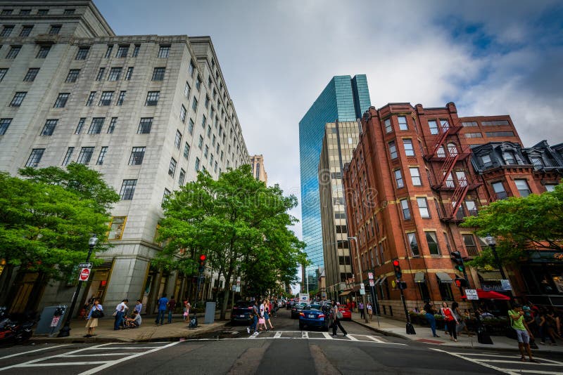 Intersection and Buildings in Back Bay, Boston, Massachusetts ...